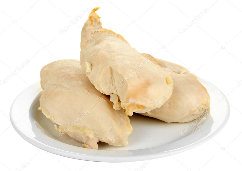Pechuga de Pollo hervido en placa aislada en blanco — Foto de stock ...