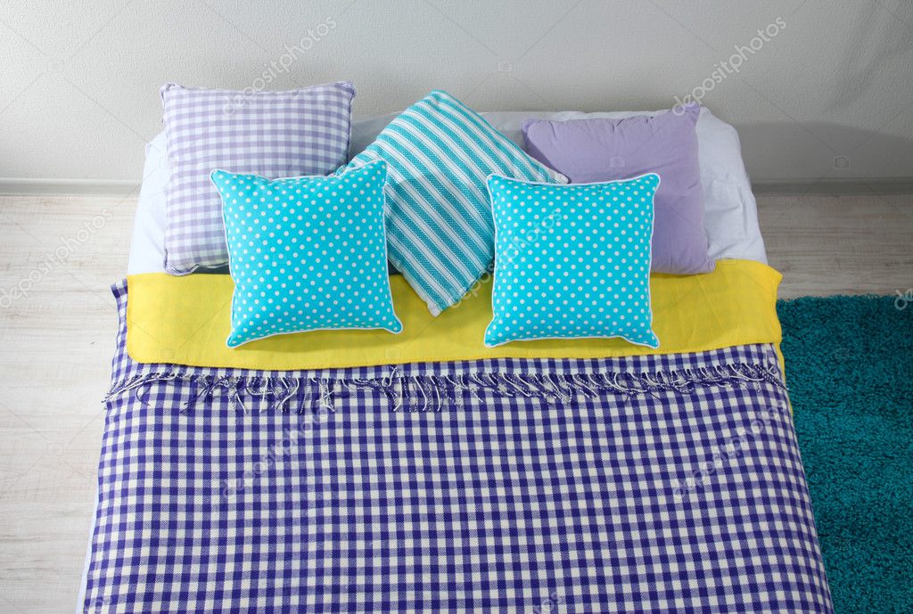 Bed in room top view close-up — Stock Photo © belchonock #26941473