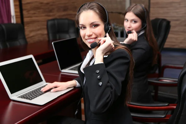 Side View Female Call Center Operators Working Workplace Office — Stock ...