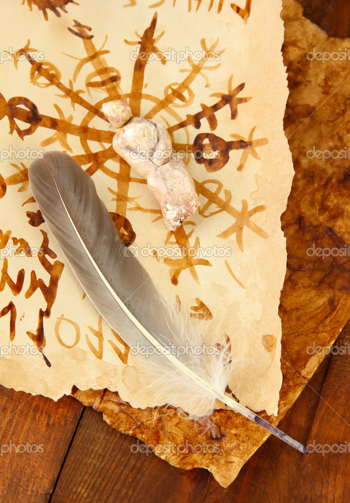 Old papers with symbols on wooden background Stock Photo by ©belchonock ...