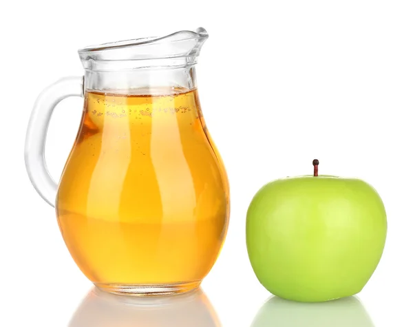 Full jug of apple juice and apple isolated on white — Stock Photo ...