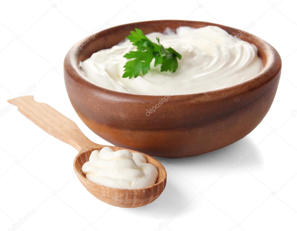 Sour cream isolated on white Stock Photo by ©belchonock 30674175