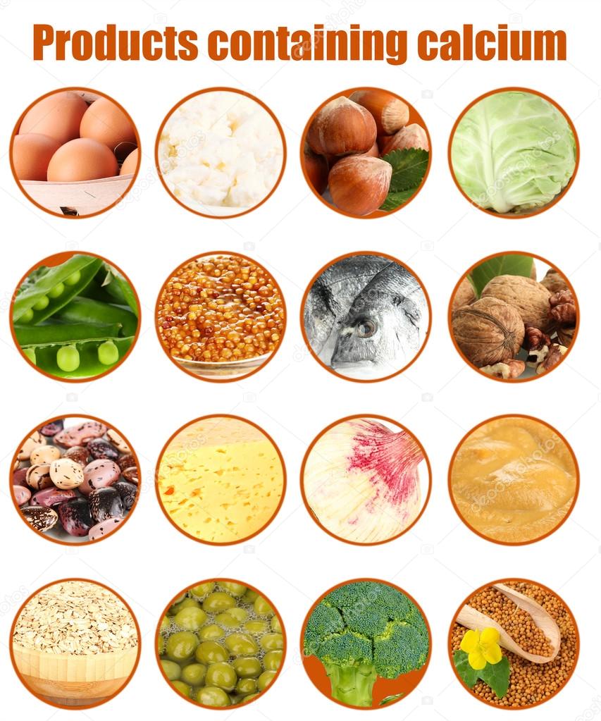 Collage of products containing calcium — Stock Photo © belchonock #30869491