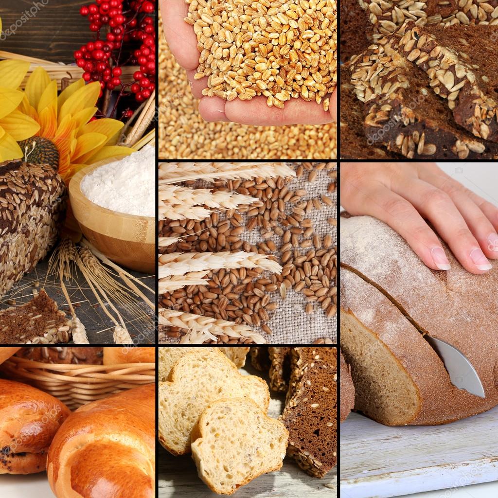 Bread and harvesting wheat collage Stock Photo by ©belchonock 32719321