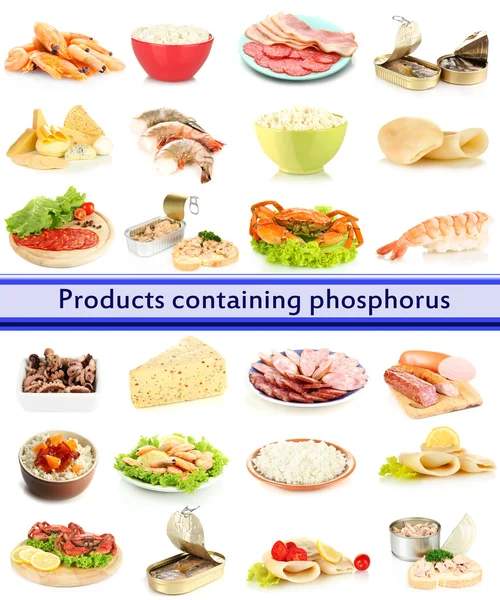 Products containing phosphorus isolated on white — Stock Photo ...
