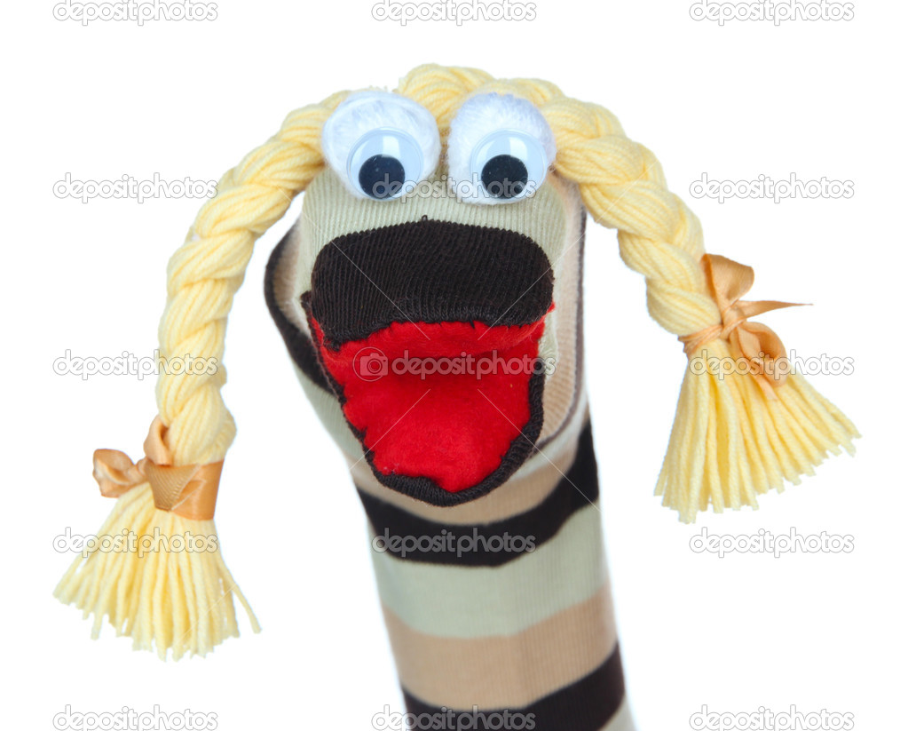 Cute sock puppet isolated on white Stock Photo by ©belchonock 33732253
