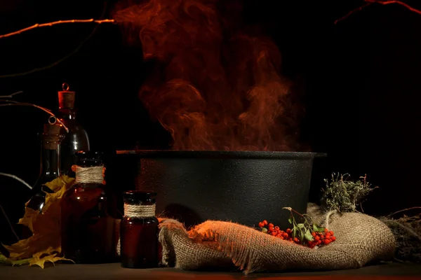 Scary Halloween laboratory on dark color background Stock Photo by ...