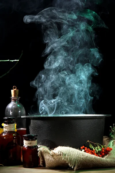 Scary Halloween laboratory on dark color background Stock Photo by ...