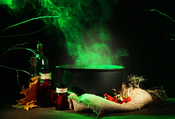 Scary Halloween laboratory on dark color background Stock Photo by ...