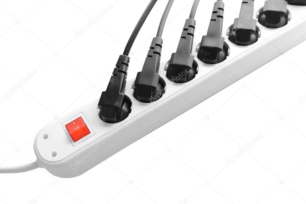 Overloaded power board, isolated on white Stock Photo by ©belchonock ...