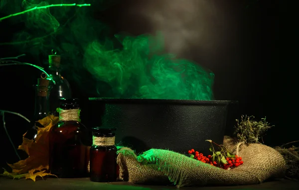 Scary Halloween laboratory on dark color background Stock Photo by ...