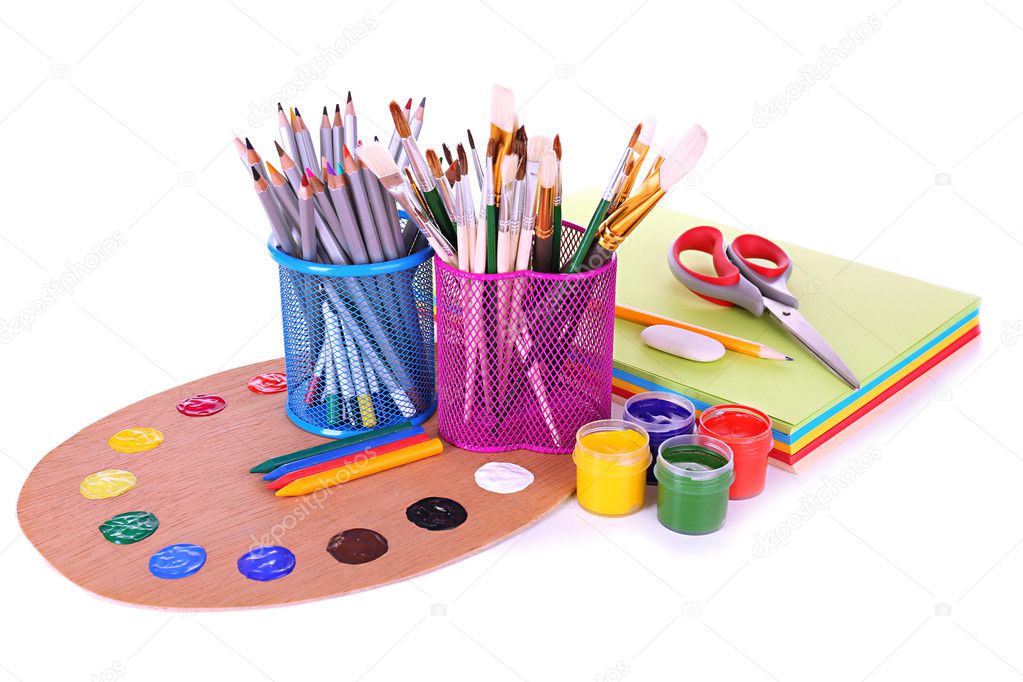 Composition of various creative tools isolated on white Stock Photo by ...