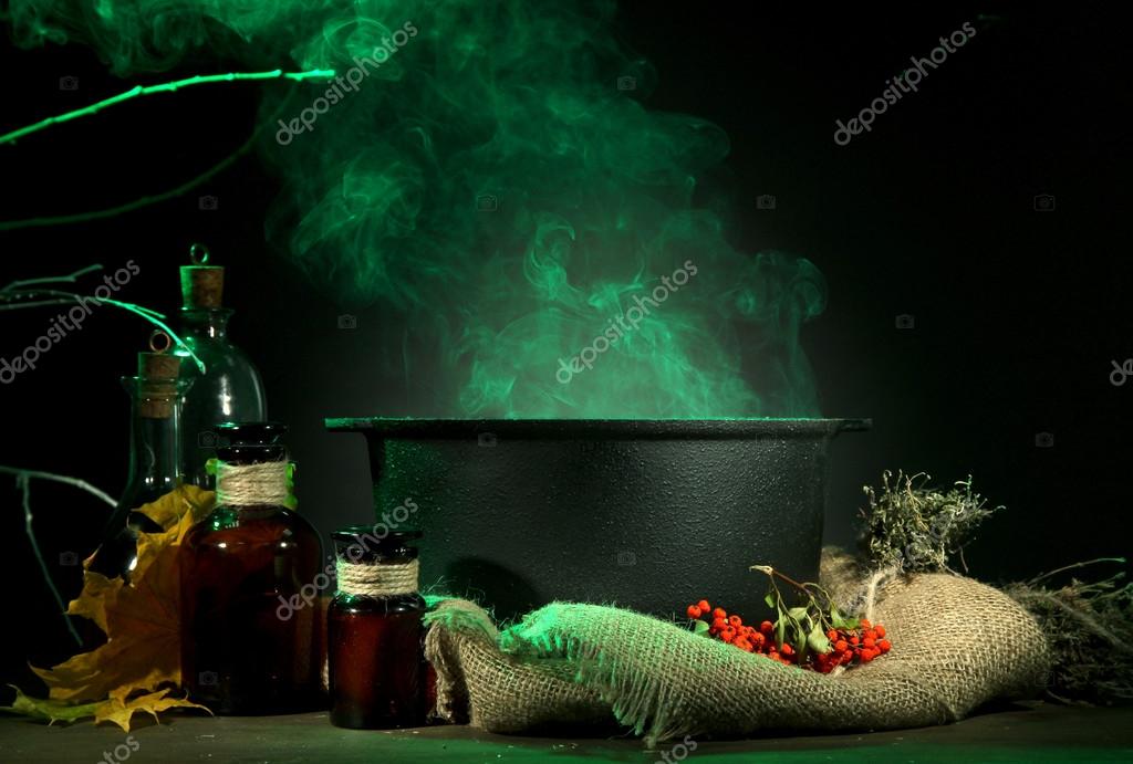 Scary Halloween laboratory on dark color background Stock Photo by ...