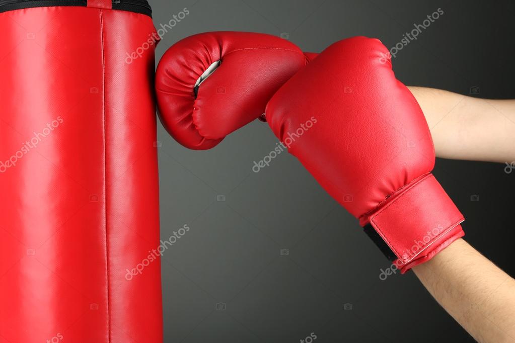 Box training and punching bag, on color background Stock Photo by ...