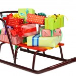 Christmas Santa sleigh - red and golden sledge isolated — Stock Photo ...