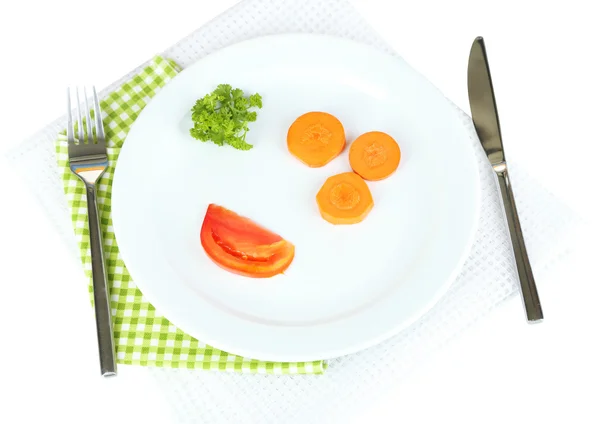 Small portion of food on big plate isolated on white — Stock Photo ...