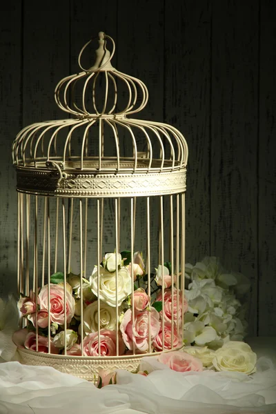 Beautiful decorative cage with beautiful flowers — Stock Photo ...