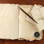 Old postcards, letters, mails and open travel book — Stock Photo ...