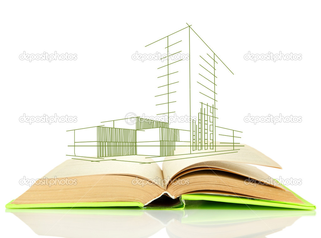 Book with house sketch project isolated on white Stock Photo by ...