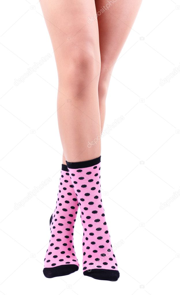 Female legs in colorful socks, isolated on white Stock Photo by ...