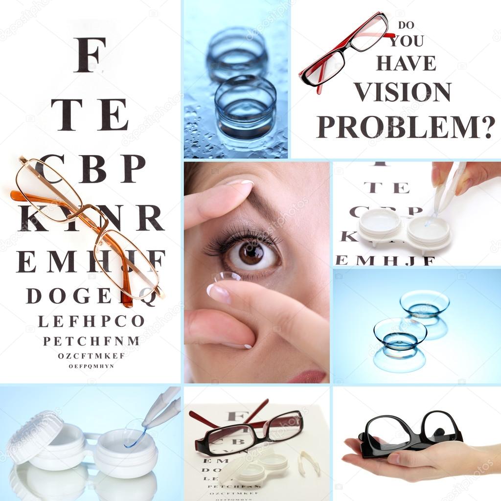 Collage of equipment for good vision, close-up — Stock Photo ...