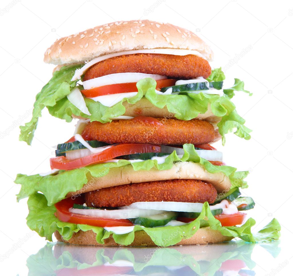 Huge burger, isolated on white — Stock Photo © belchonock #40815191