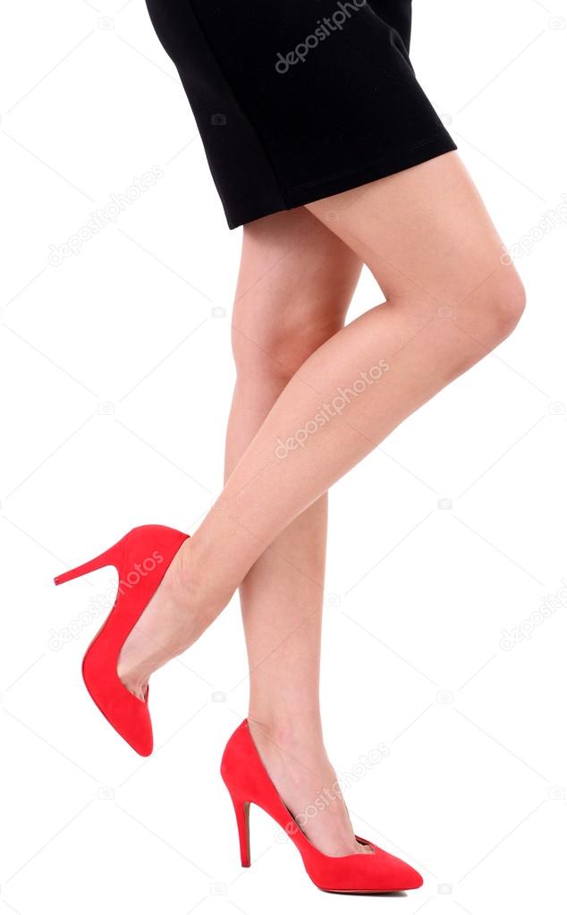 Beautiful female legs in red shoes isolated on white — Stock Photo ...