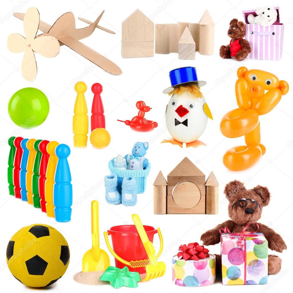 Collage of children toys isolated on white Stock Illustration by ...