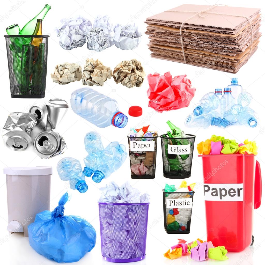 Collage of different garbage isolated on white Stock Photo by ...