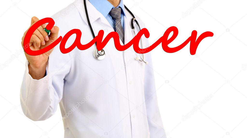 Doctor writing Cancer on transparent board — Stock Photo © belchonock ...