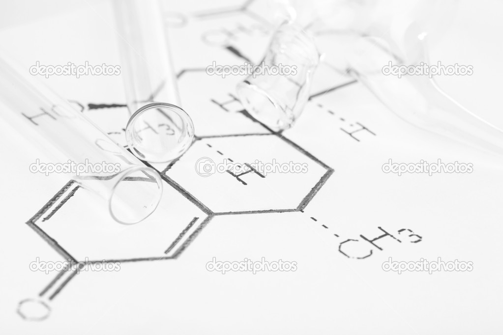 Test tubes and reaction formula, close-up — Stock Photo © belchonock ...