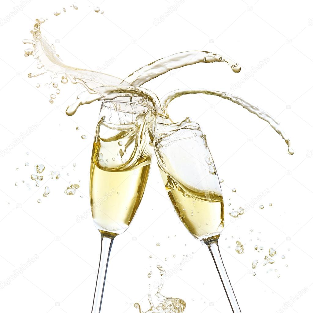 Glasses of champagne with splash, isolated on white Stock Photo by ...