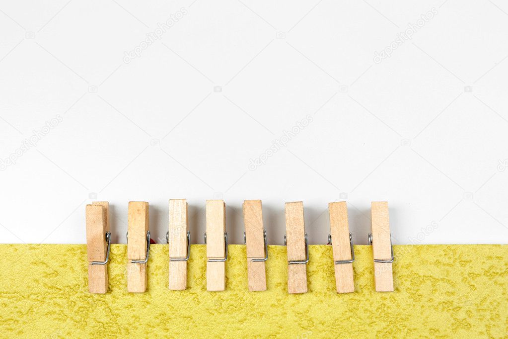 Colorful wooden pins with paper, isolated on white Stock Photo by ...