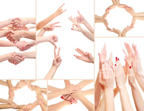 Collage of hands showing different gestures on light background Stock ...