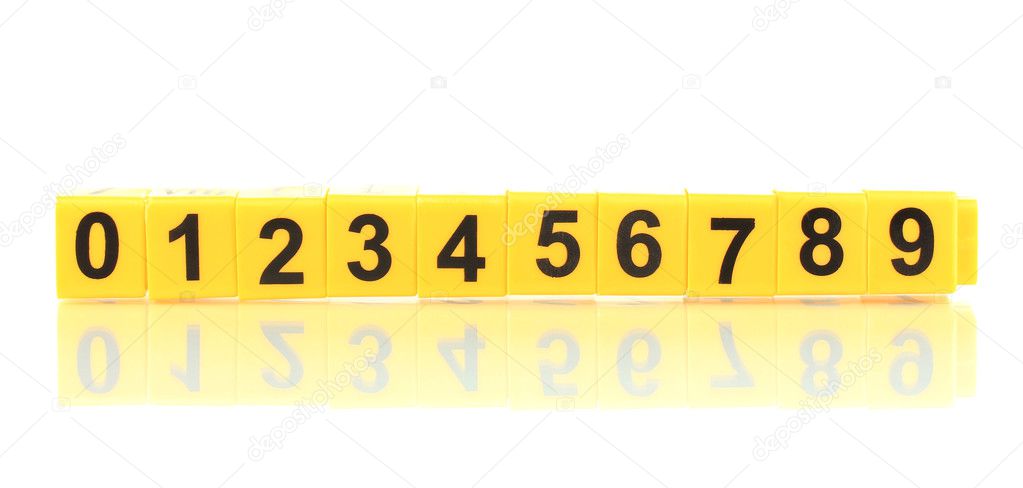 Educational cubes with different numbers isolated on white — Stock ...