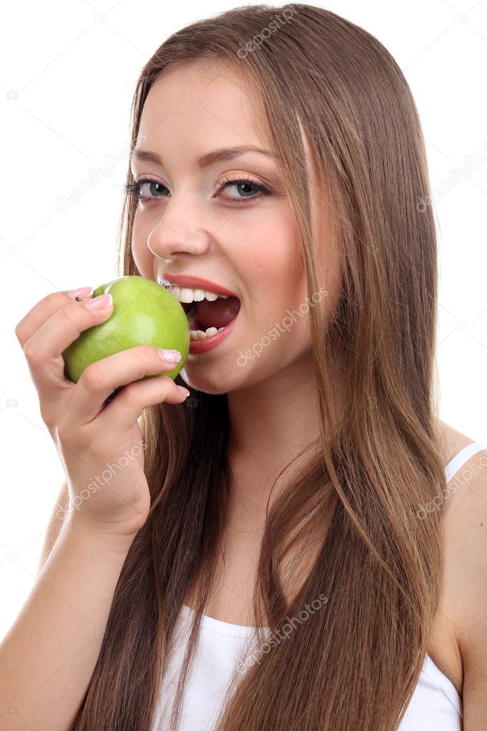 Beautiful girl with green apple ⬇ Stock Photo, Image by © belchonock ...