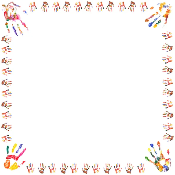 Clipart: colorful border | Border of colorful hand prints over white ...