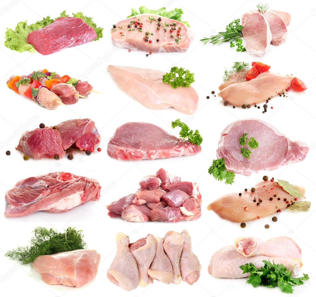 Collage of raw meat isolated on white Stock Photo by ©belchonock 50425519