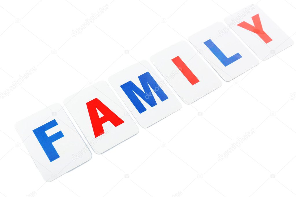 Family word formed by educational paper cards isolated on white — Stock ...