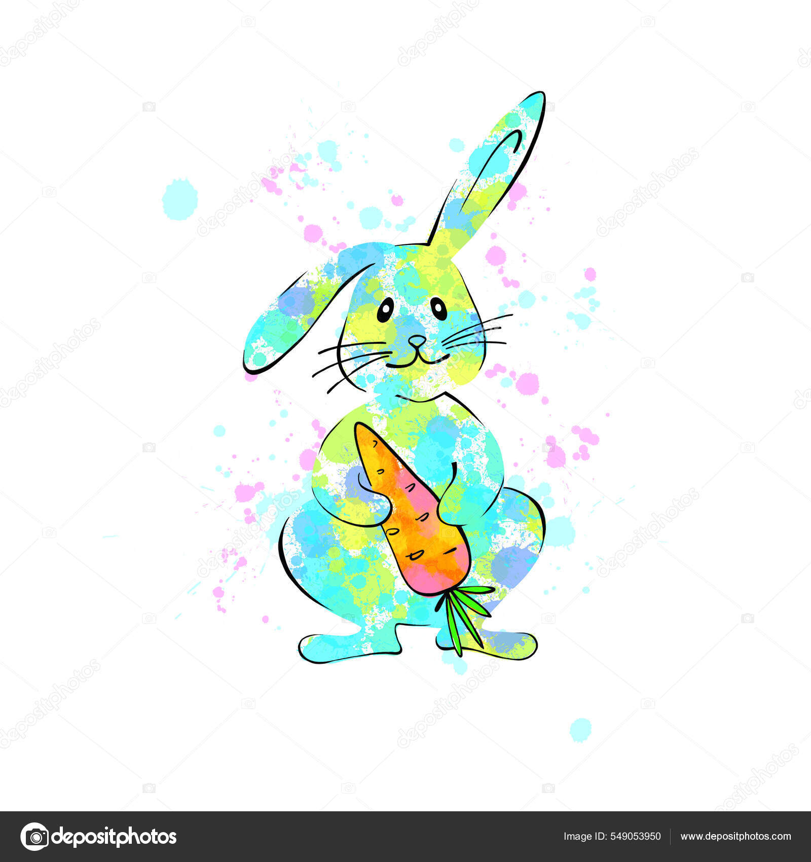 Happy Easter Rabbit Design Element Hand Drawn Sketch Style Colorful ...