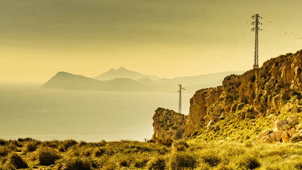 Electricity transmission pylons, power lines high voltage towers on ...