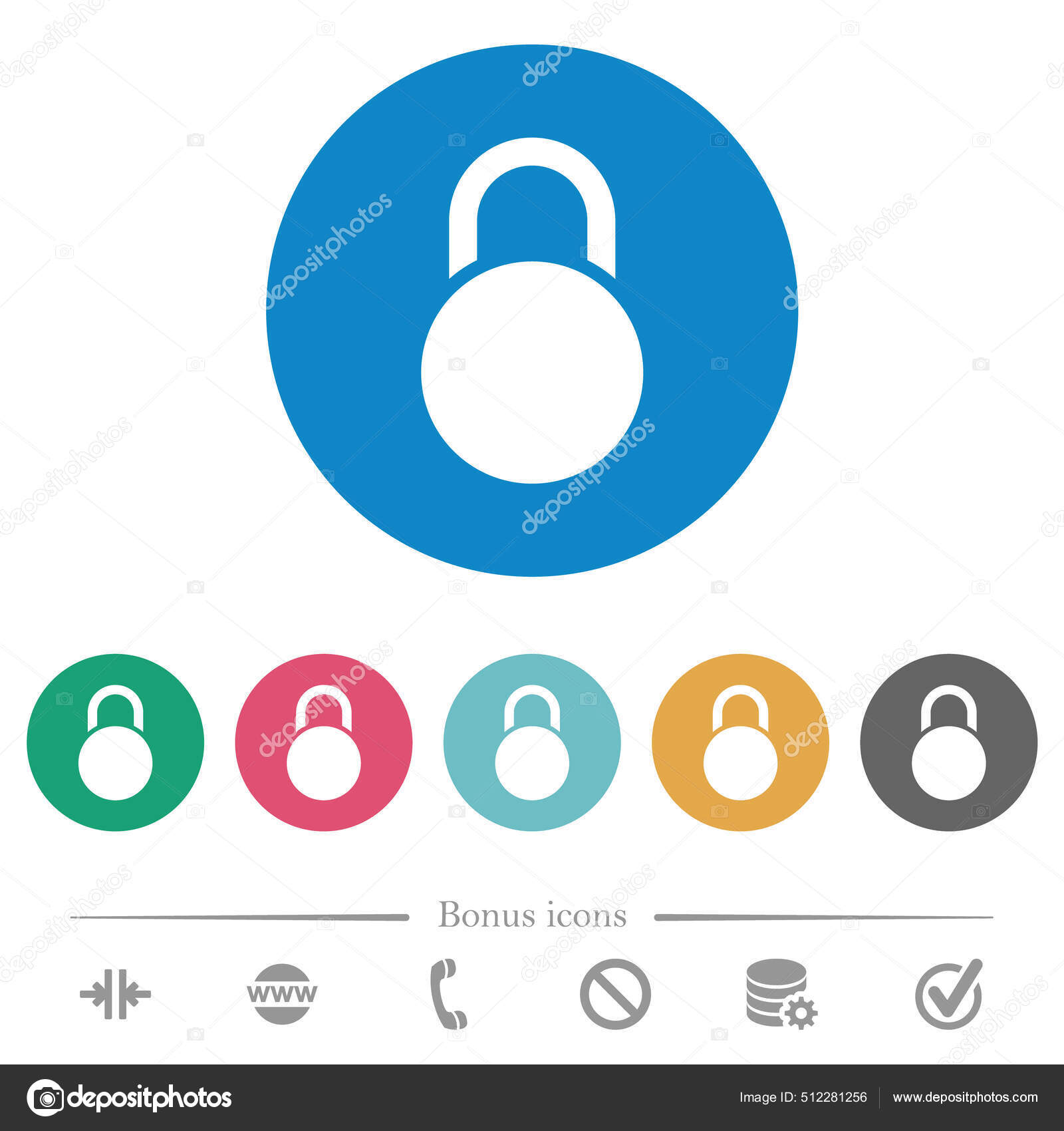 Locked Padlock Flat White Icons Color Backgrounds Bonus Icons Included Stock Vector Image by ...