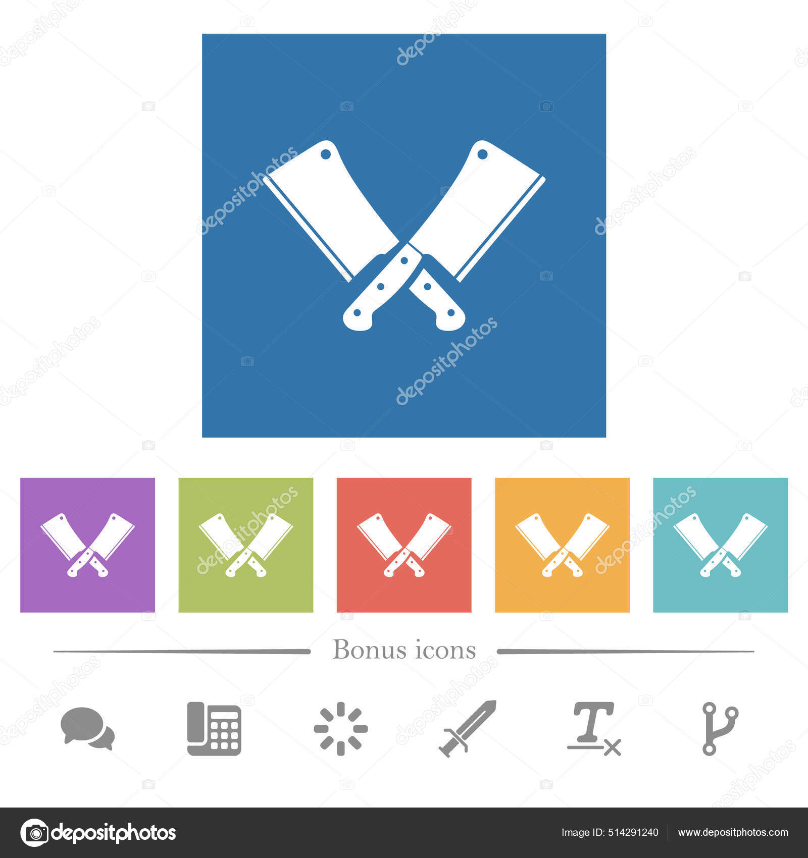 Two Crossed Meat Cleavers Flat White Icons Square Backgrounds Bonus ...