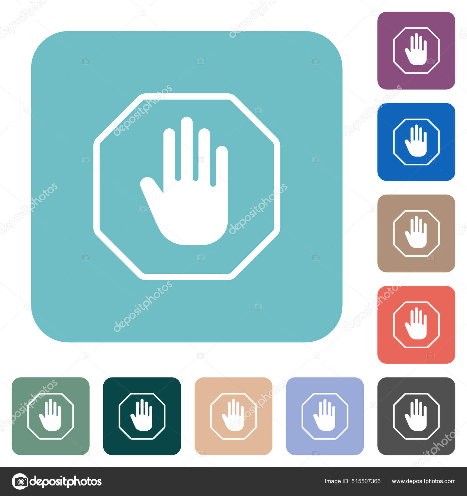 Octagon Shaped Stop Sign Outline White Flat Icons Color Rounded Stock ...