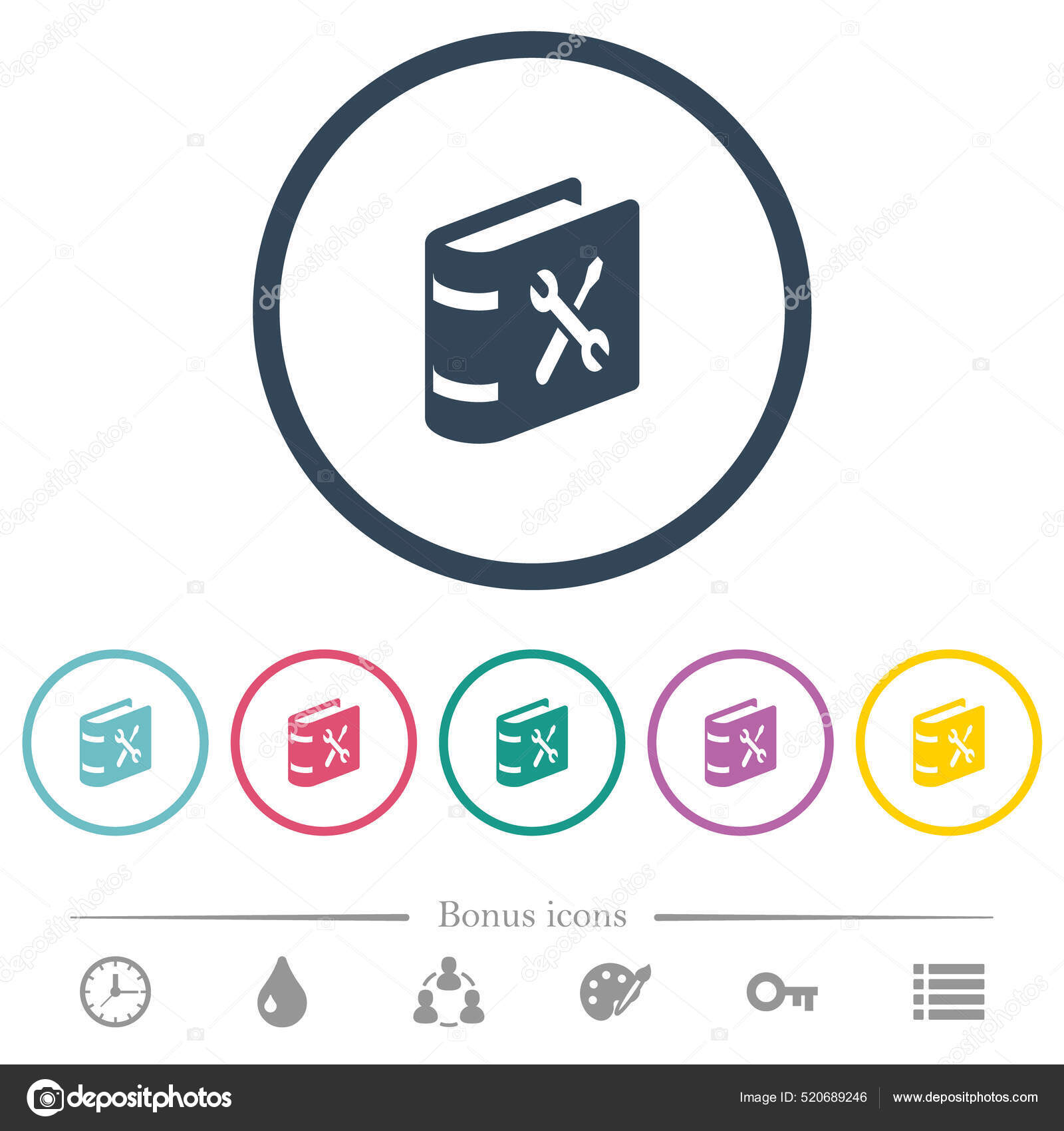 User Guide Wrench Screwdriver Flat Color Icons Outlines Bonus Icons ...