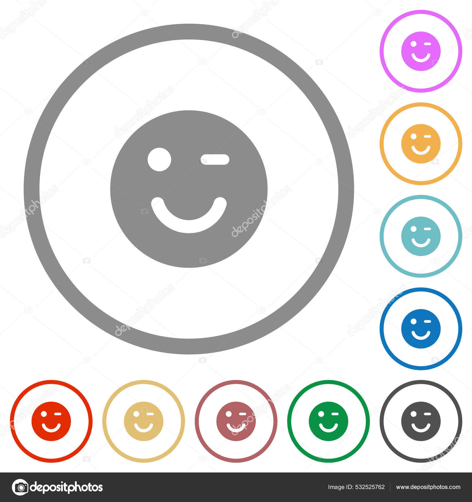 Winking Emoticon Solid Flat Color Icons Outlines White Background Stock Vector by ©renegadehomie ...