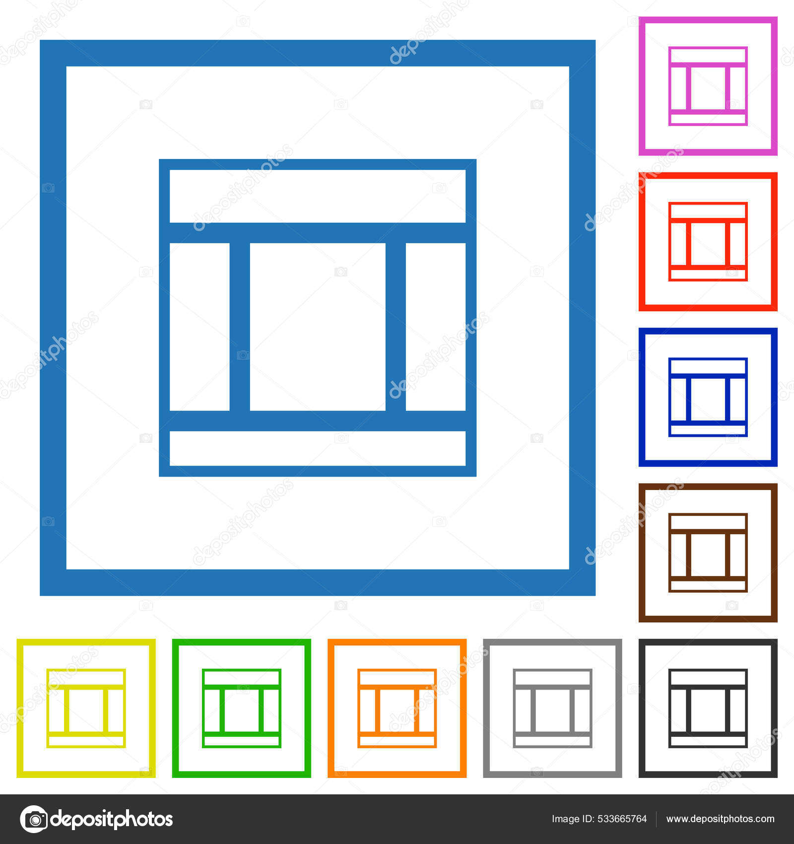 Three Columned Web Layout Outline Flat Color Icons Square Frames Stock ...