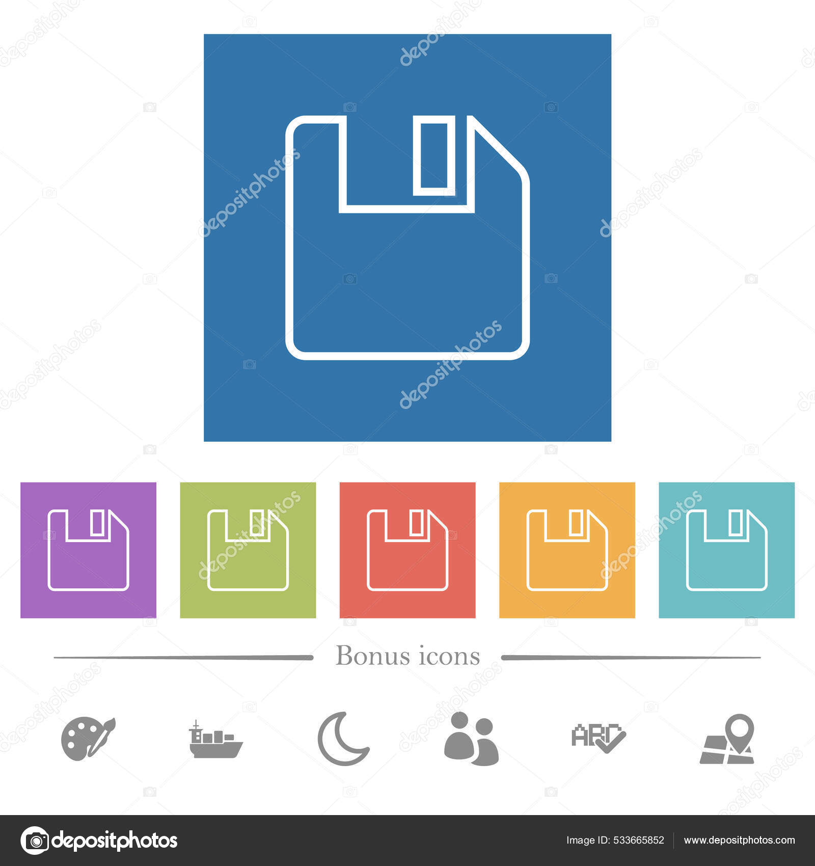 Floppy Outline Flat White Icons Square Backgrounds Bonus Icons Included ...
