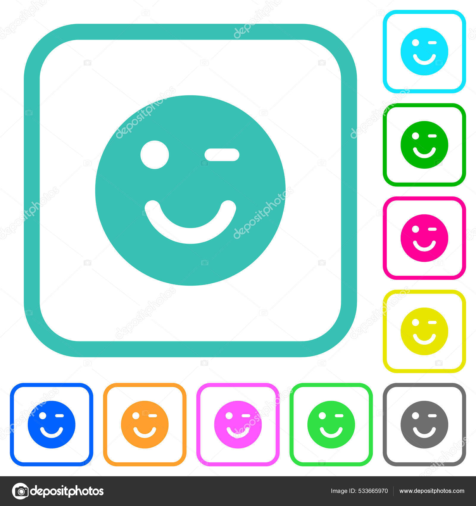 Winking Emoticon Solid Vivid Colored Flat Icons Curved Borders White ...