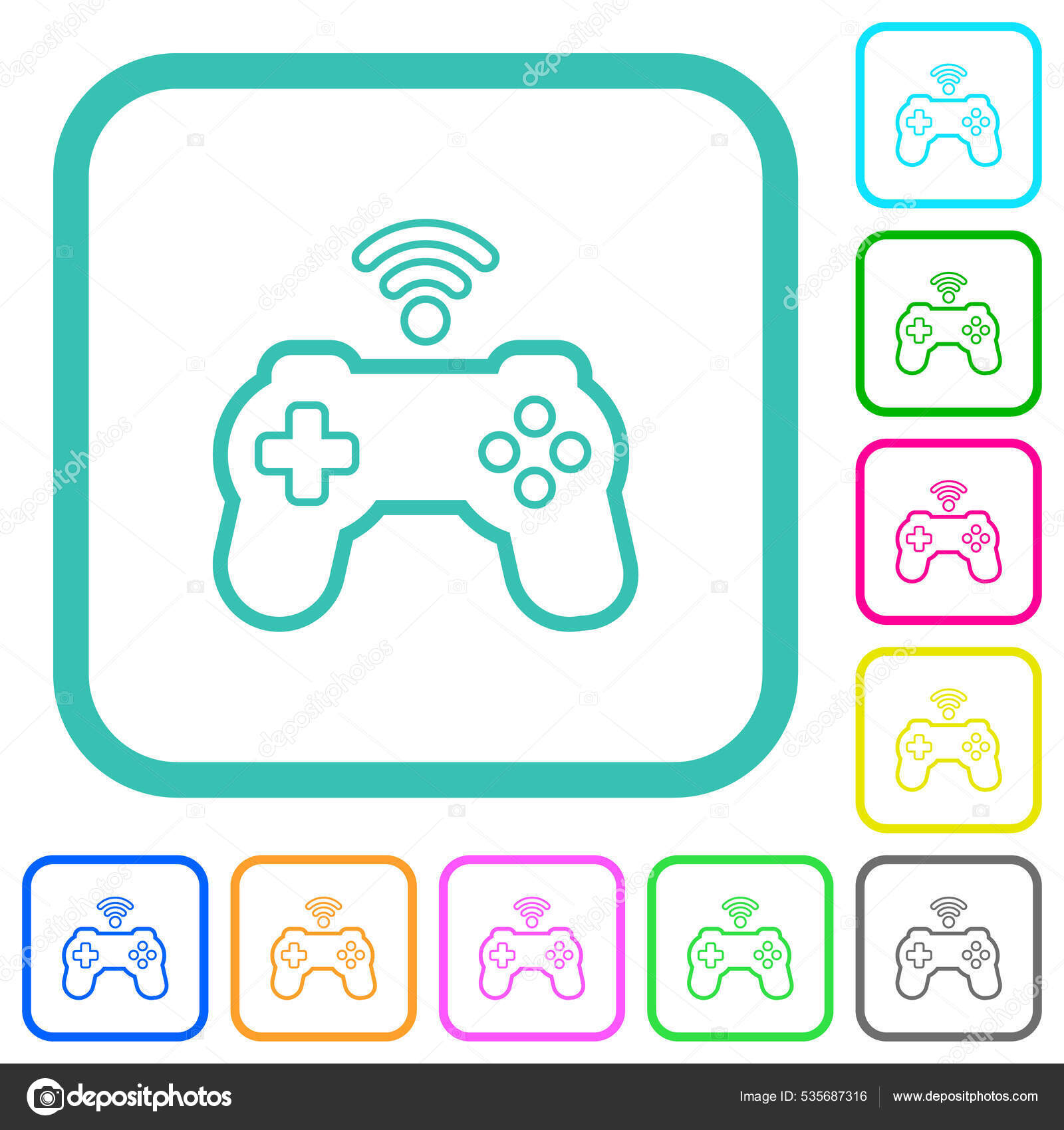 Wireless Game Controller Outline Vivid Colored Flat Icons Curved ...